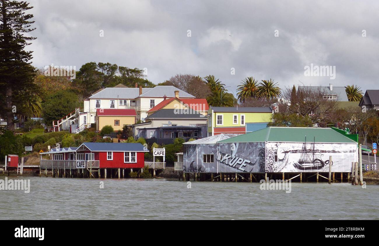 An urban waterfront. Rawene. NZ, Rawene is also a place to enjoy ...