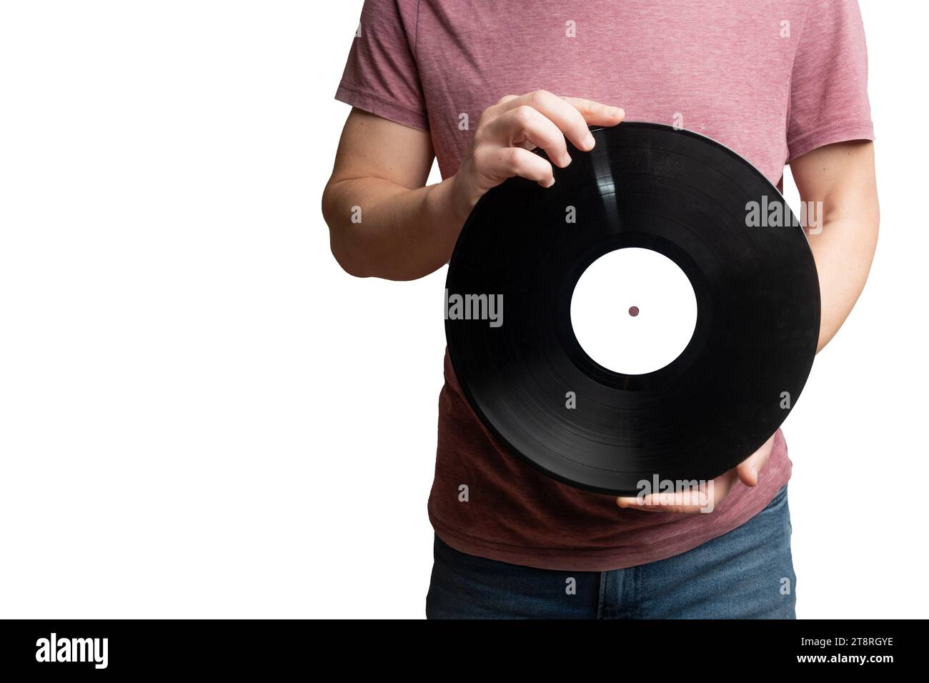 Man hold a vinyl record with blank label Stock Photo - Alamy