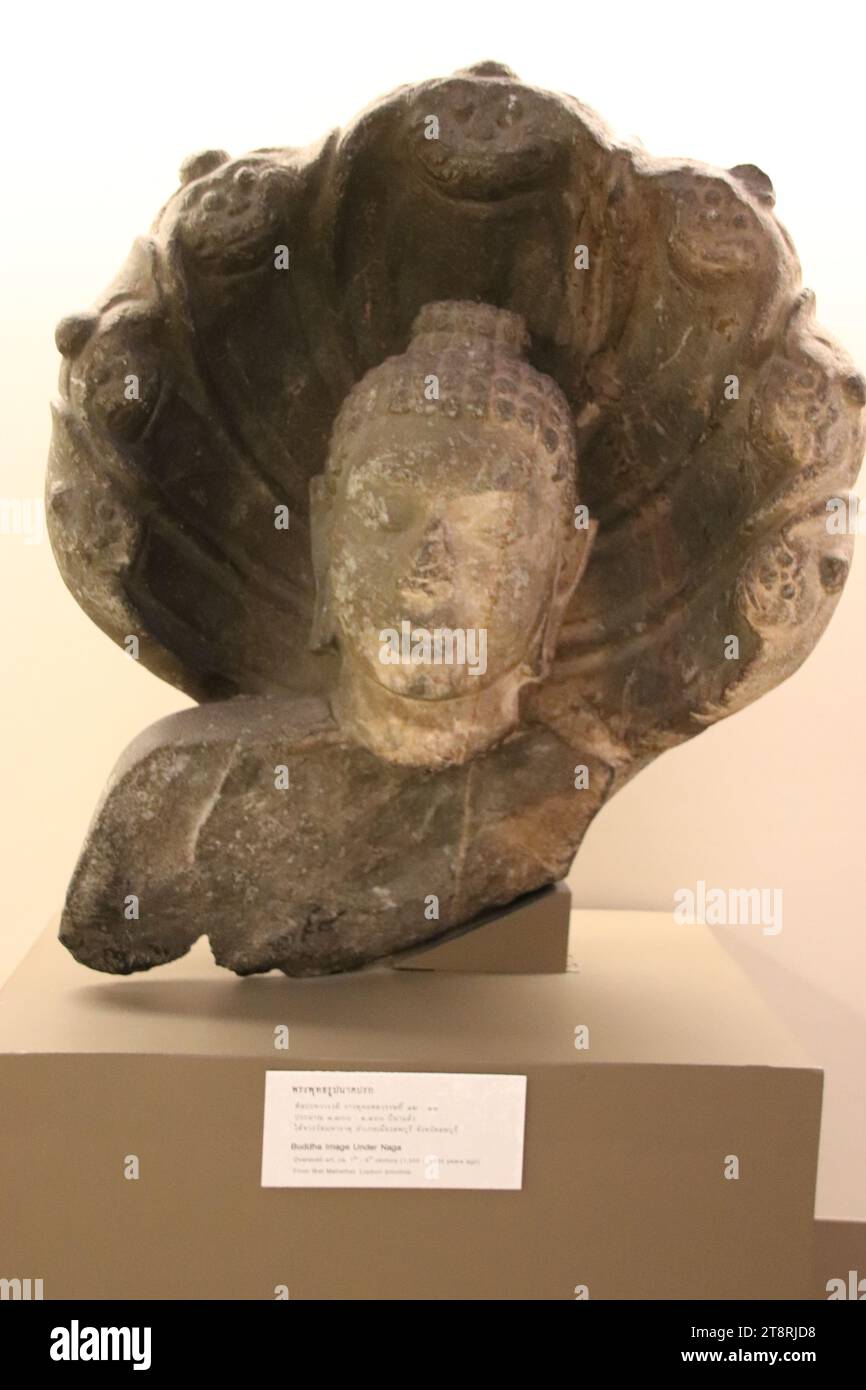 Dvaravati Art: Buddha Image Under Naga, 7th-8th Cent, National Museum ...