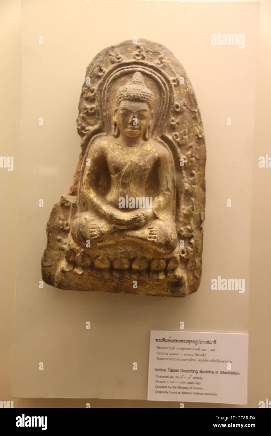 Dvaravati Art: Votive Tablet Depicting Buddha in Meditation, 8th-10th ...