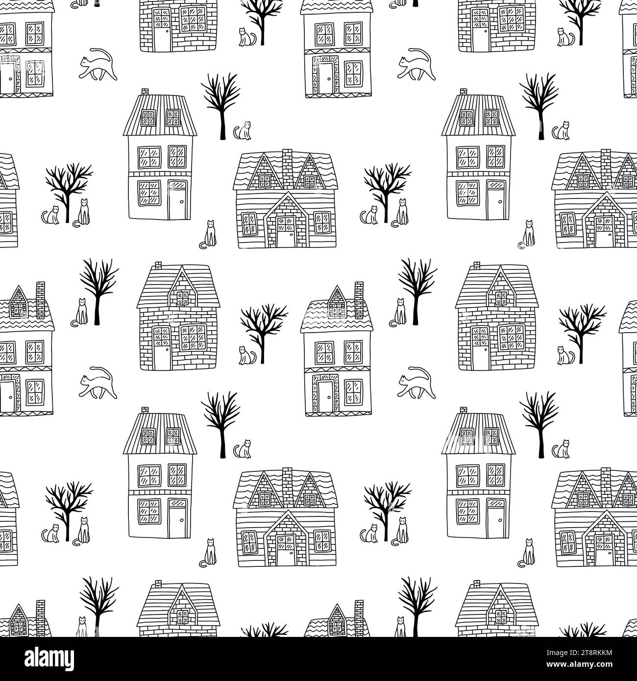 Hand drawn country house pattern Stock Vector Image & Art - Alamy