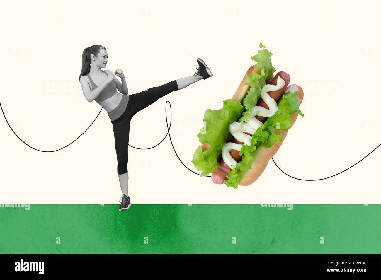 Creative composite abstract photo collage of active strong young woman ...