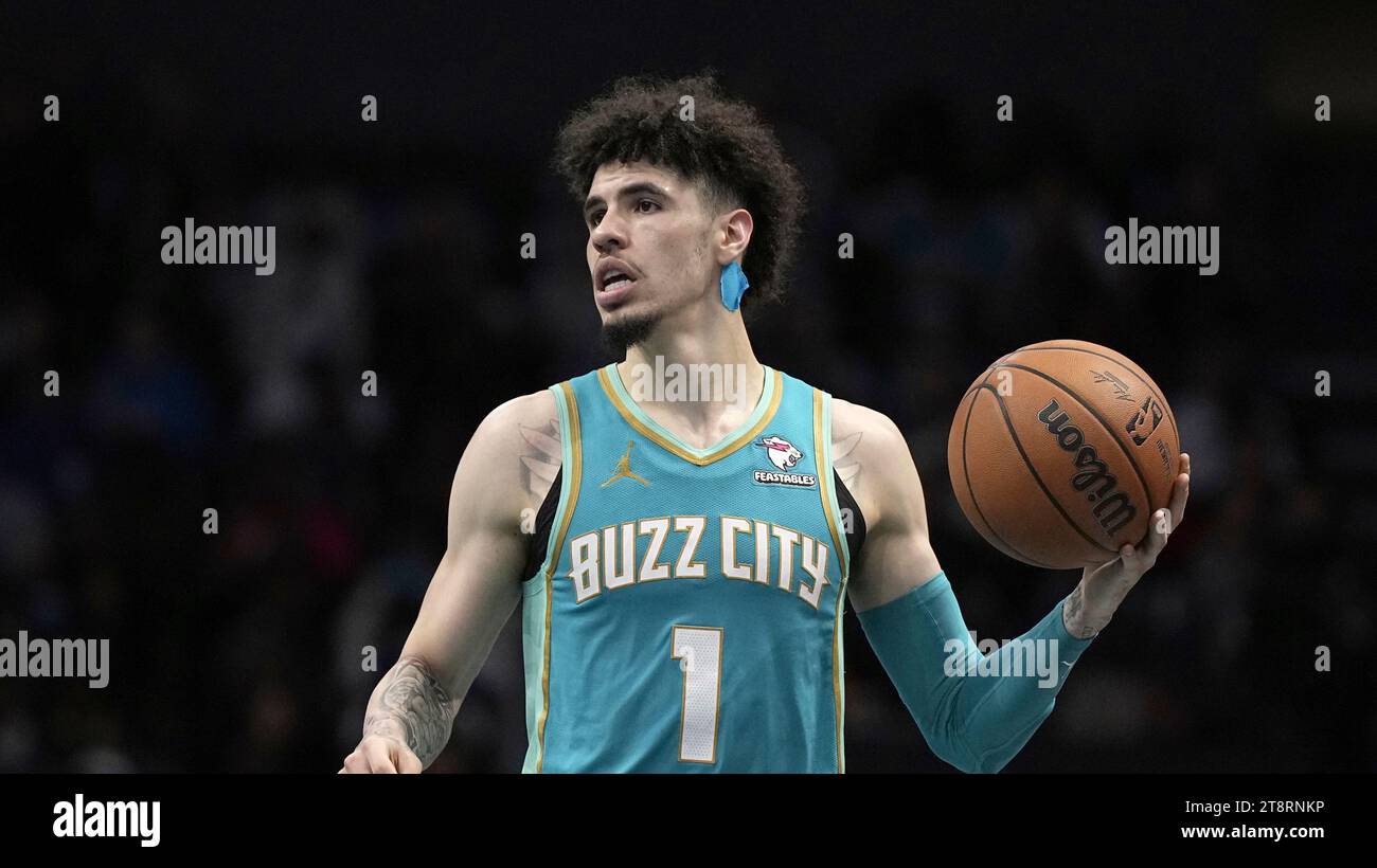 Charlotte Hornets guard LaMelo Ball brings the ball down court against ...