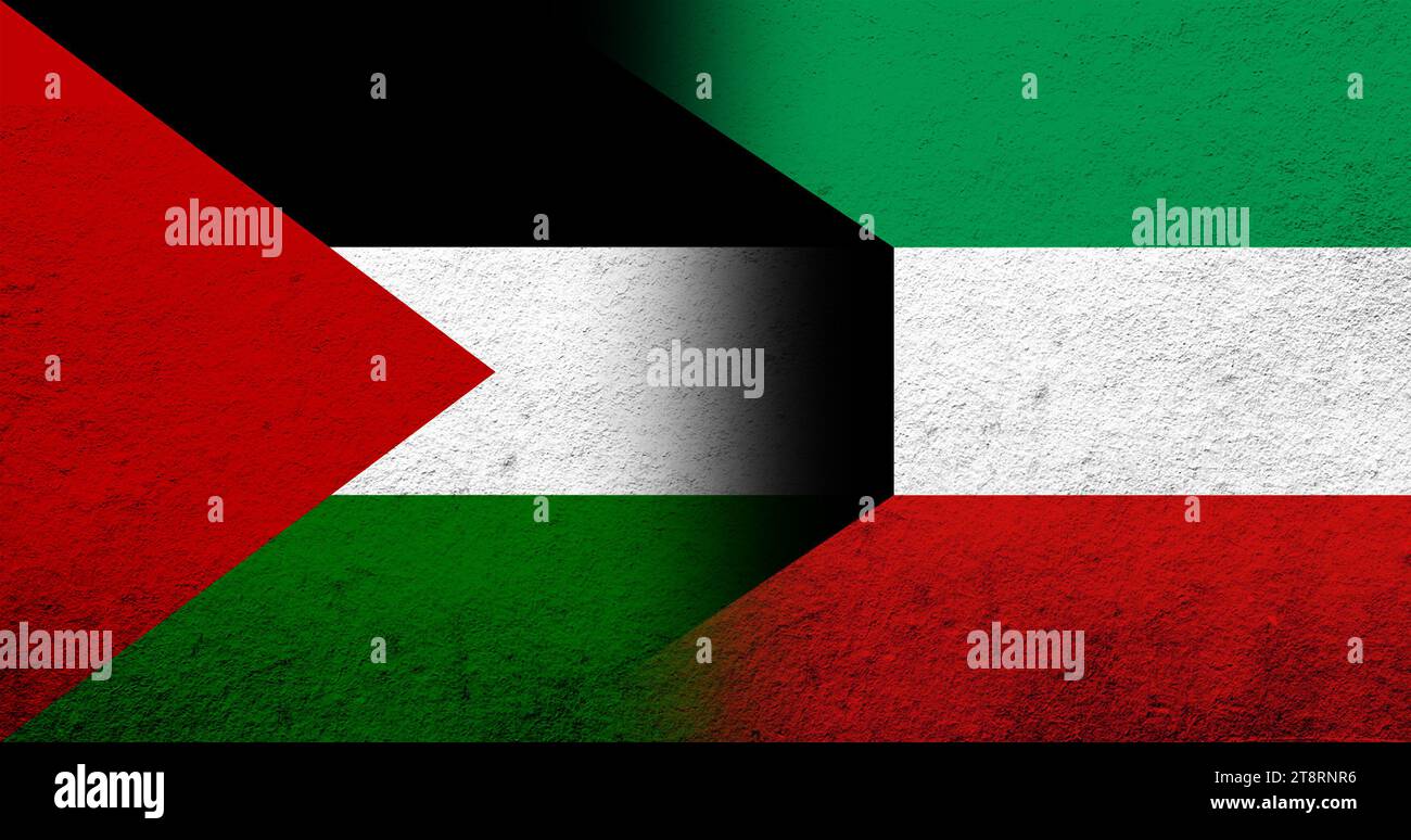 Flag of Palestine and The State of Kuwait National flag. Grunge ...