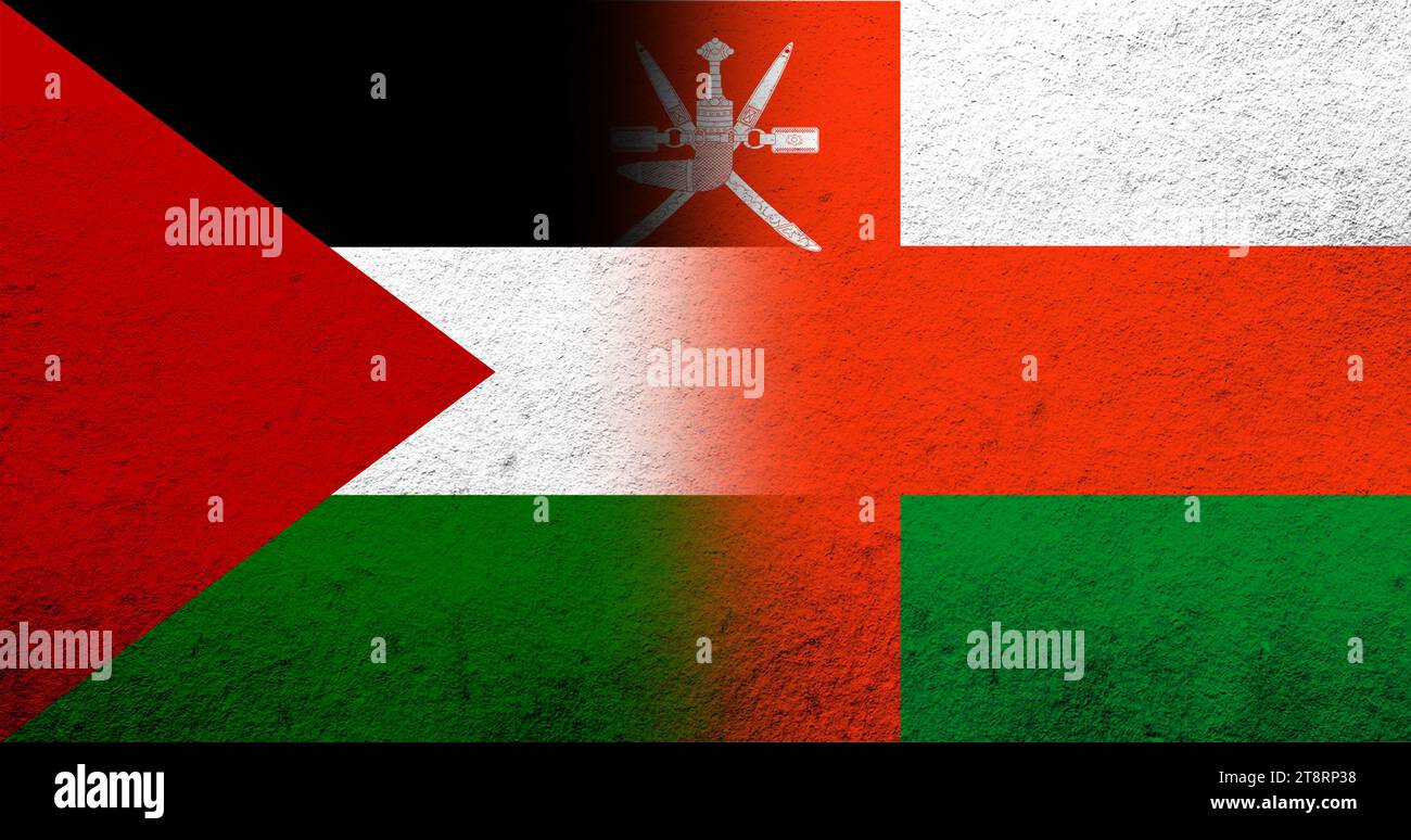 Flag of Palestine and The Sultanate of Oman National flag. Grunge ...