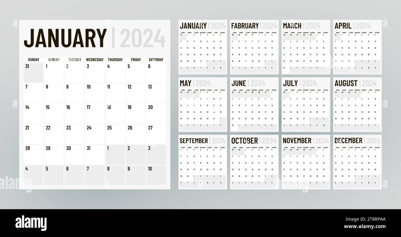 Classic monthly calendar for 2024. Minimalistic style calendar. Vector ...