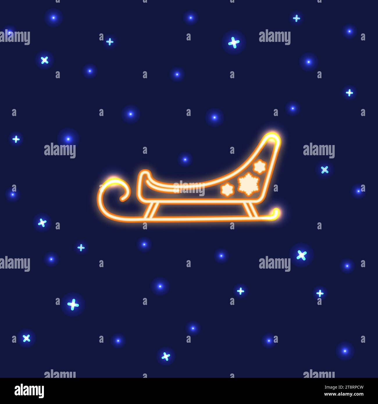 Neon Santa sleigh icon in line style. Bright shining symbol on dark ...