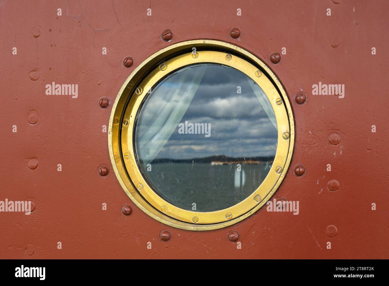 Closeup of round small porthole window on the side of vessel Stock ...
