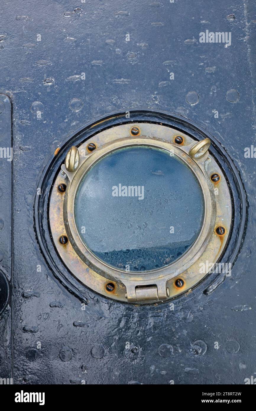 Closeup of round small porthole window on the side of vessel Stock ...