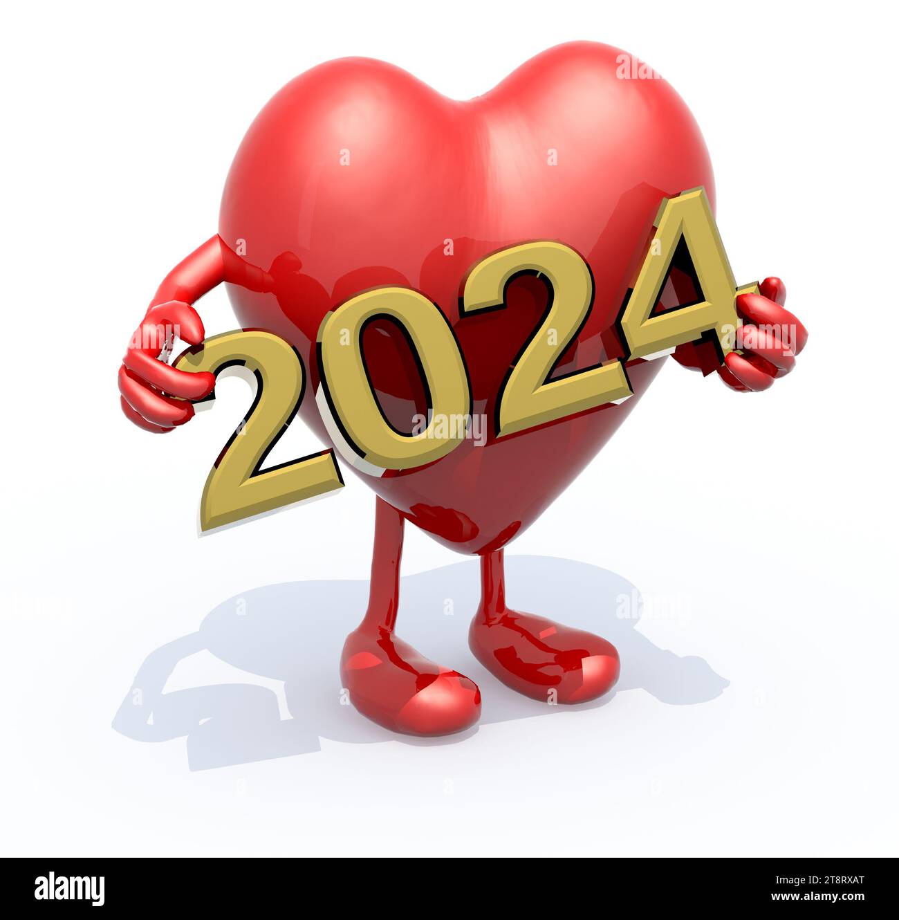 cartoon heart with arms, legs and the 3D inscription 2024, 3d ...