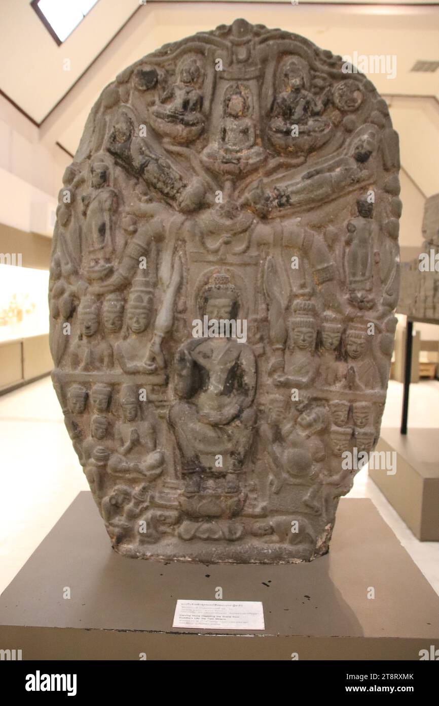 Dvaravati Art: Scene of the Twin Miracles from Buddha's Life, 7th-8th ...