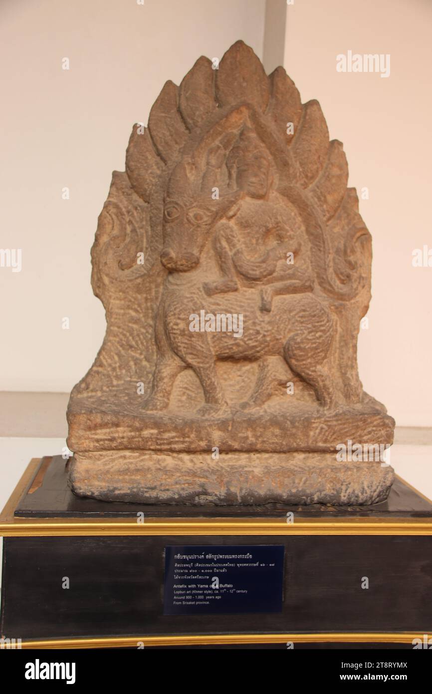 Antefix with Yama on a Buffalo, Lopburi Art (Khmer Style), c. 11th-12th ...