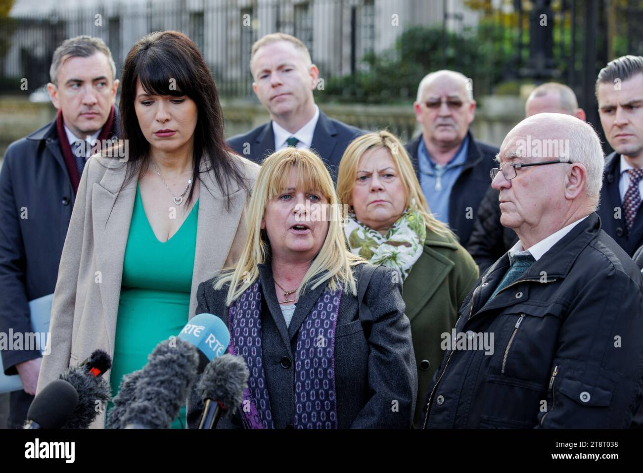 Troubles victim Martina Dillon (centre) speaks to the media outside ...