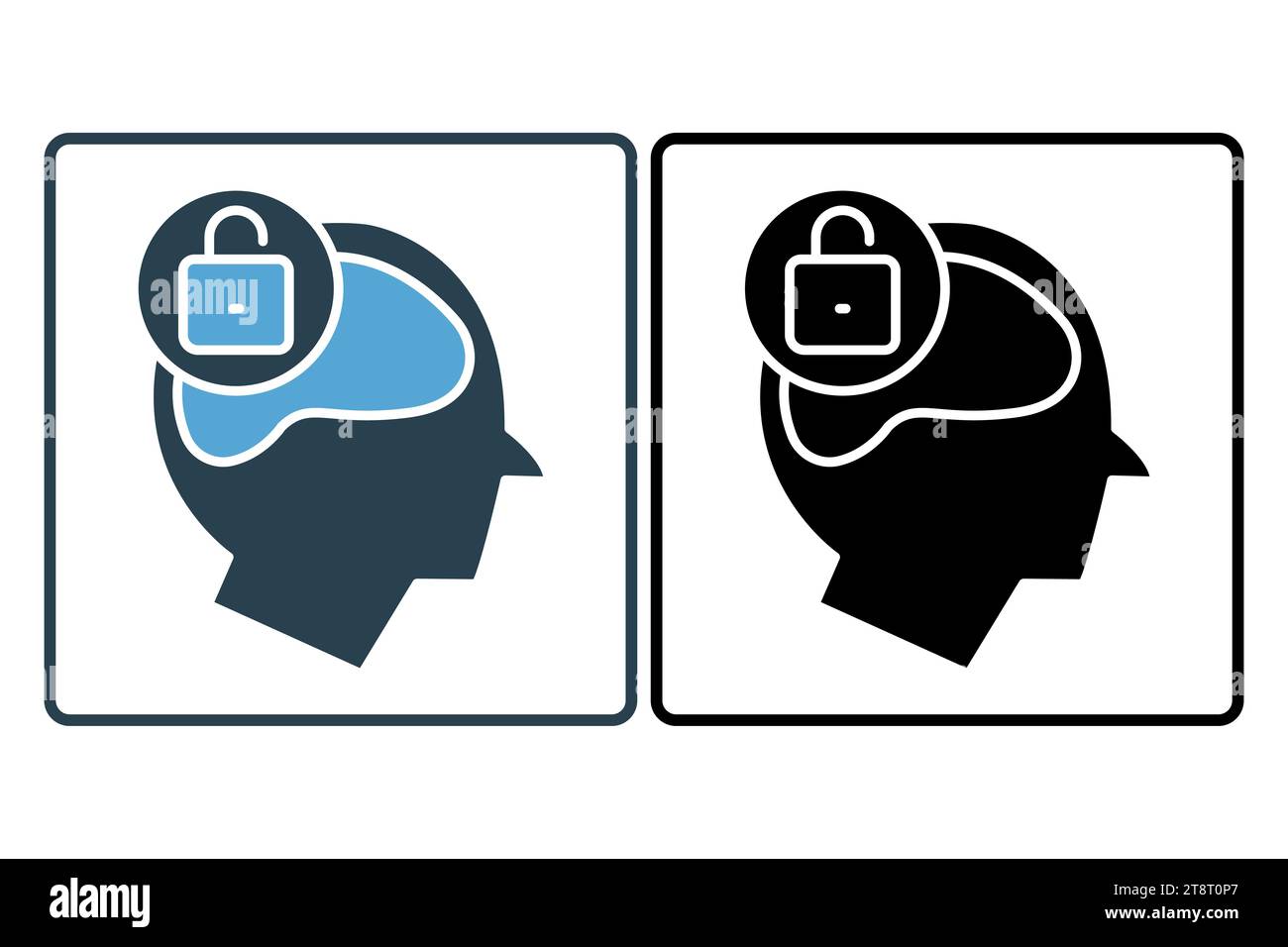 open minded icon. head with open padlock. icon related to core values ...