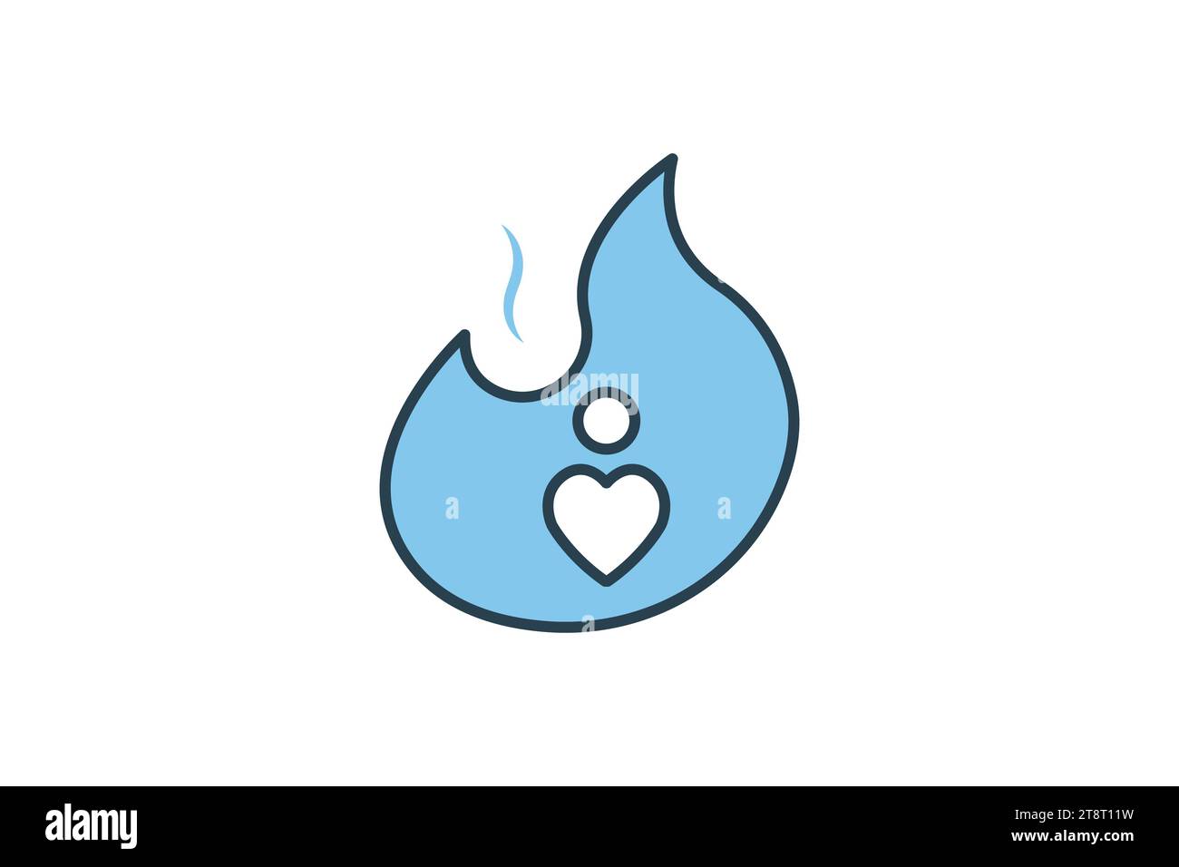 passion icon. fire with heart. icon related to core values. flat line ...