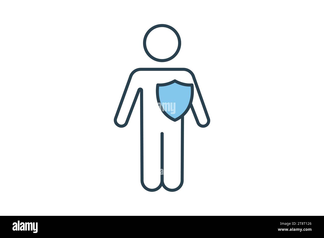 Integrity Icon Human With Shield Icon Related To Core Values Flat Line Icon Style Simple