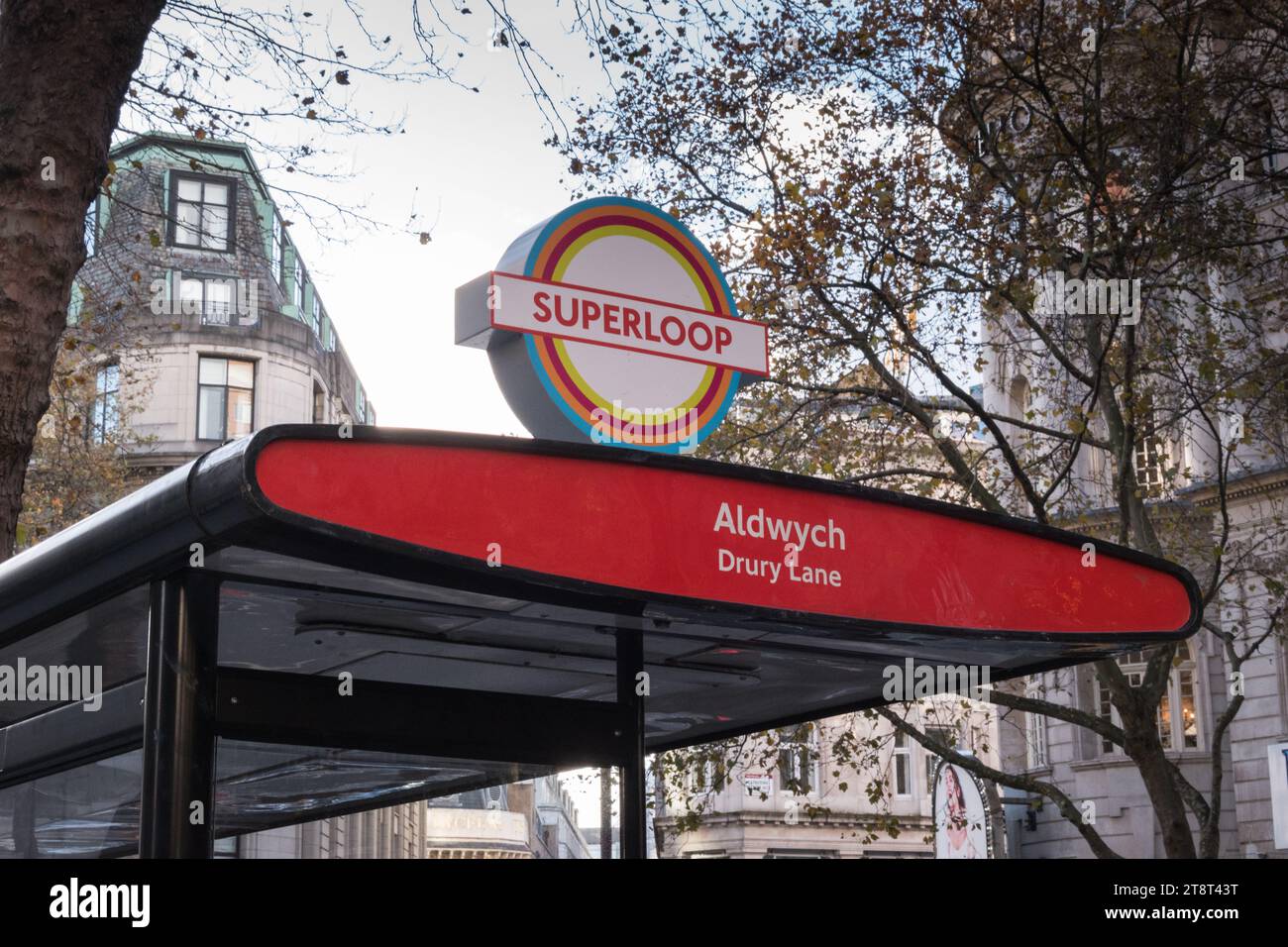 SL6 Superloop express bus route and bus shelter on the Aldwych, London ...