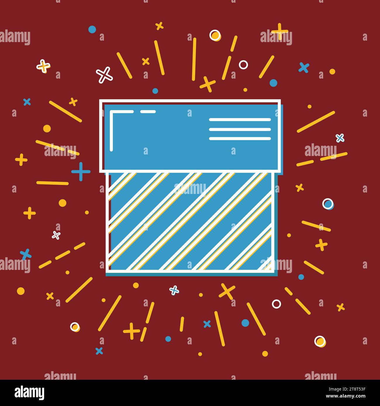 Square gift box icon in flat style. Shining present box with stripes on ...