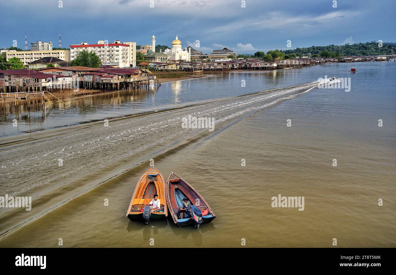 Water taxis Brunei, Water taxis ply the Brunei River, linking Bandar ...