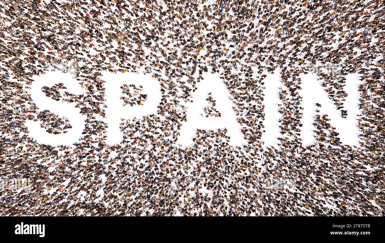 Concept or conceptual large community of people forming the word SPAIN ...