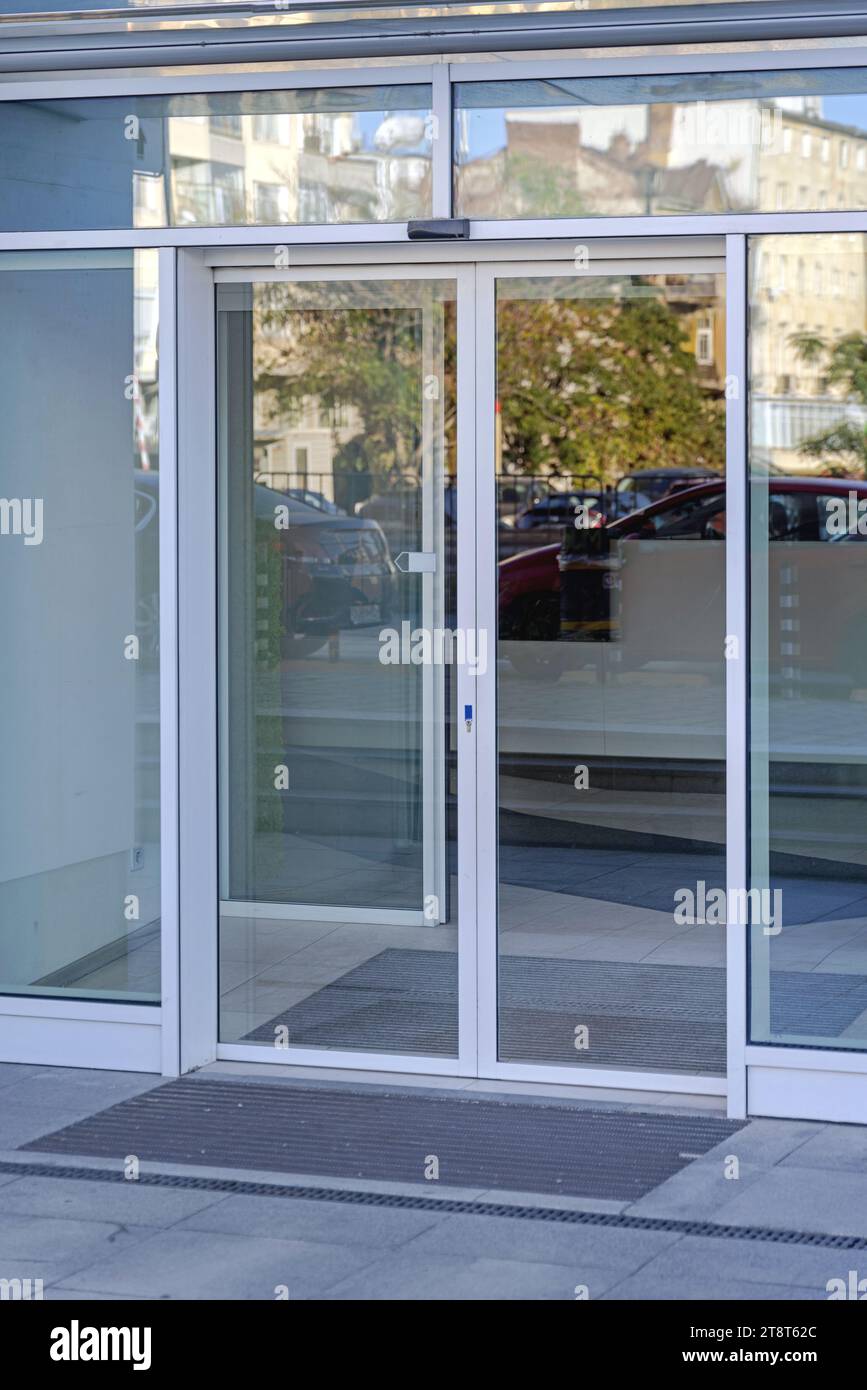 Closed Pair of Automatic Doors With Sensor Detection Commercial ...