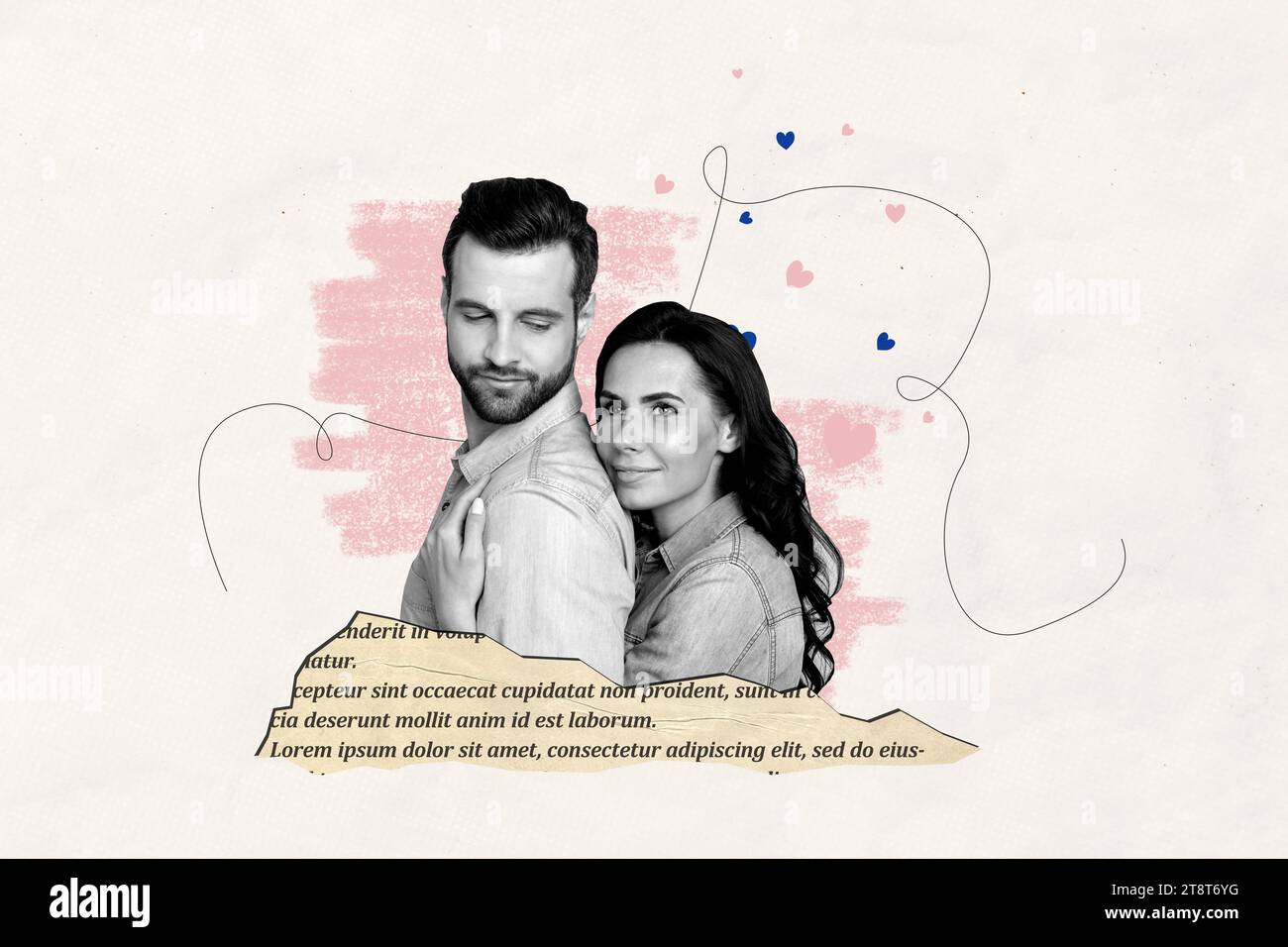 Creative template graphics collage of happy dreamy couple embracing ...