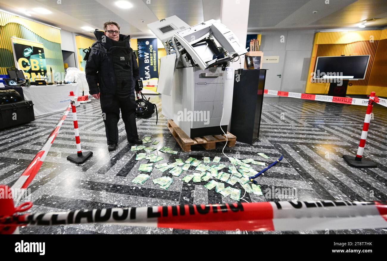 Stuttgart, Germany. 21st Nov, 2023. An ATM blown up by the police for ...