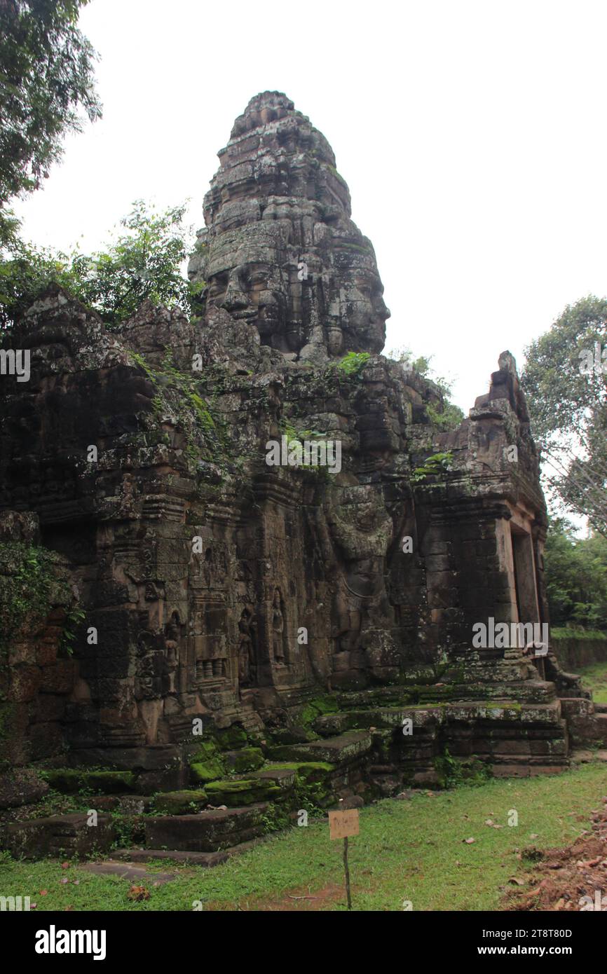 Banteay Kdei Gate, Khmer face tower, ancient Angkor area, Cambodia ...
