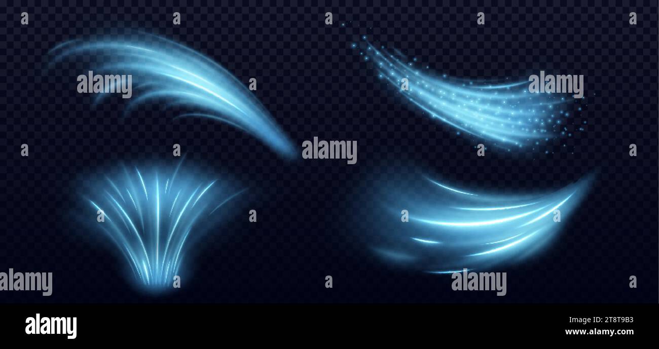 Blue wind air flow light effect, cold fresh wave vector. Clean magic ...