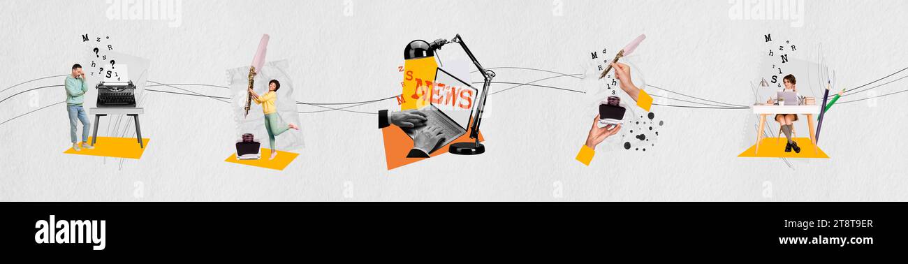 Panorama collection illustration collage of storytelling mass media ...