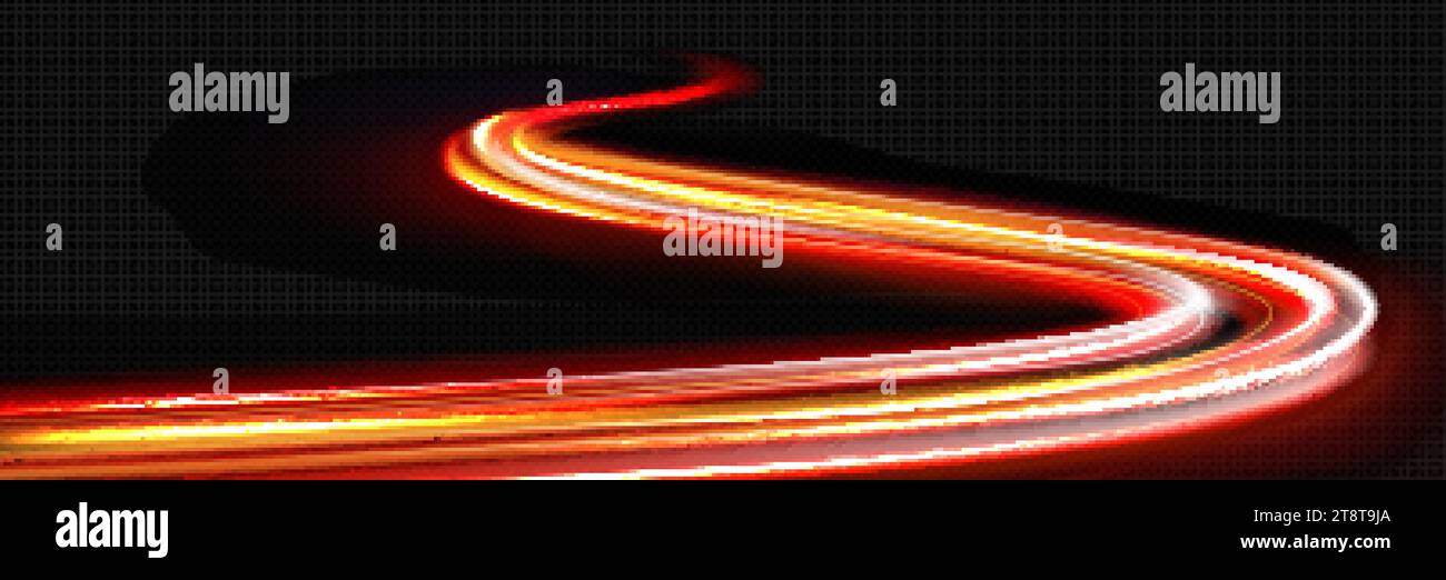 High speed curves of driving line with light neon effect. Red and ...