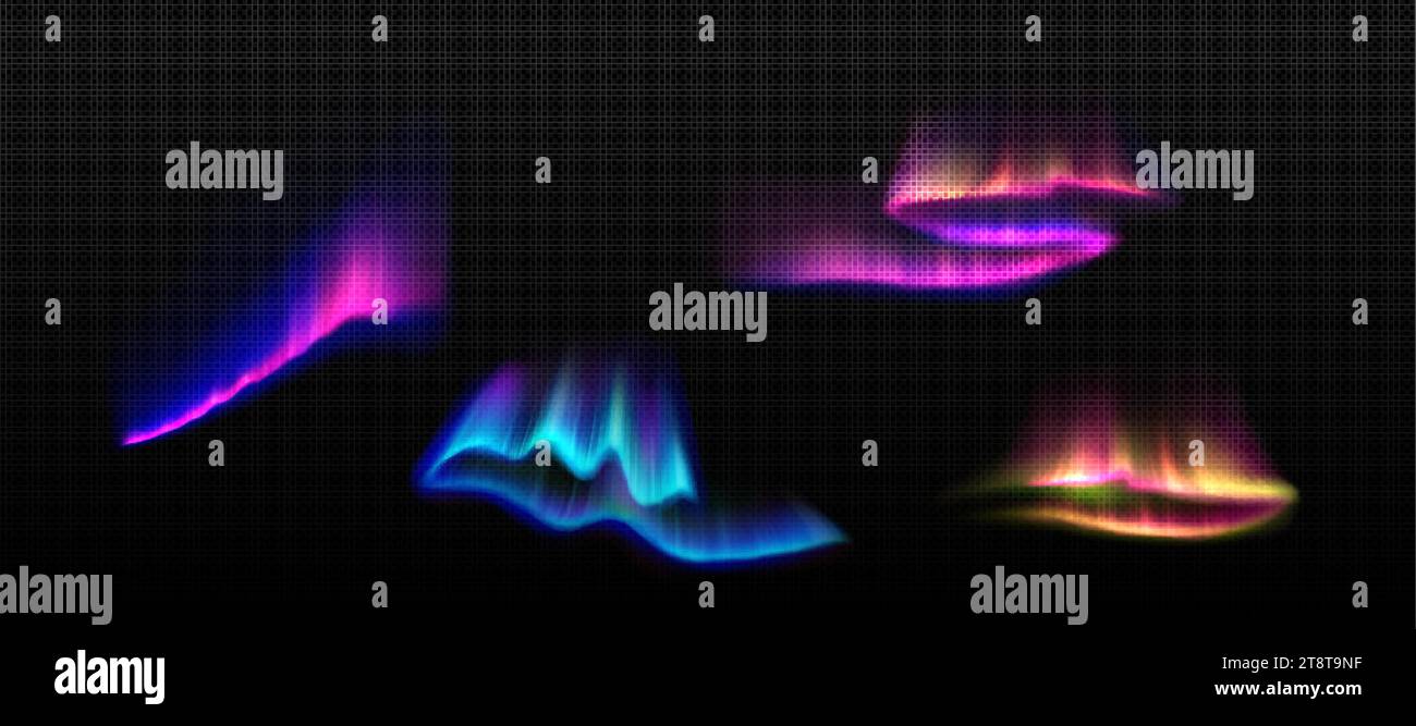 Aurora borealis colorful set isolated on transparent background. Vector ...