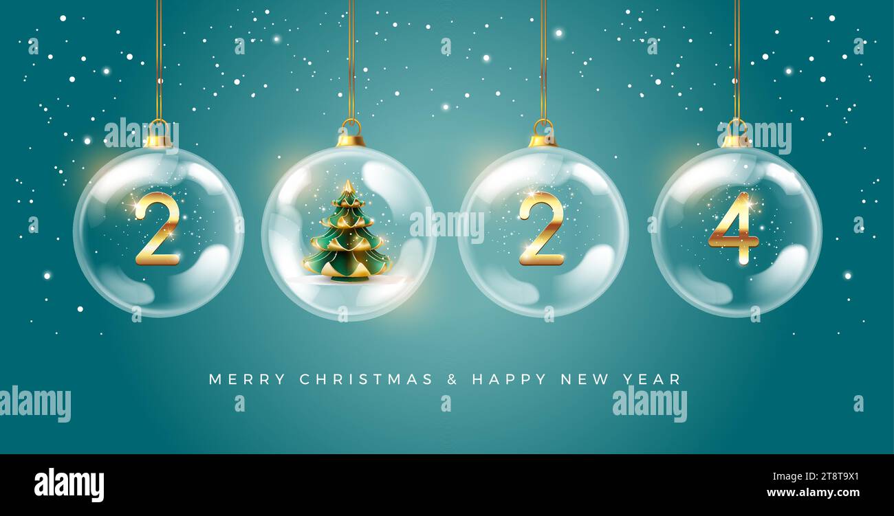 Christmas banner. Xmas Horizontal background with Golden 2024 numbers ...