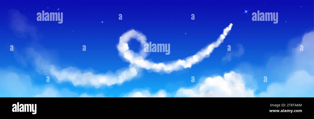 Plane speed trail smoke in night starry sky vector background. White ...