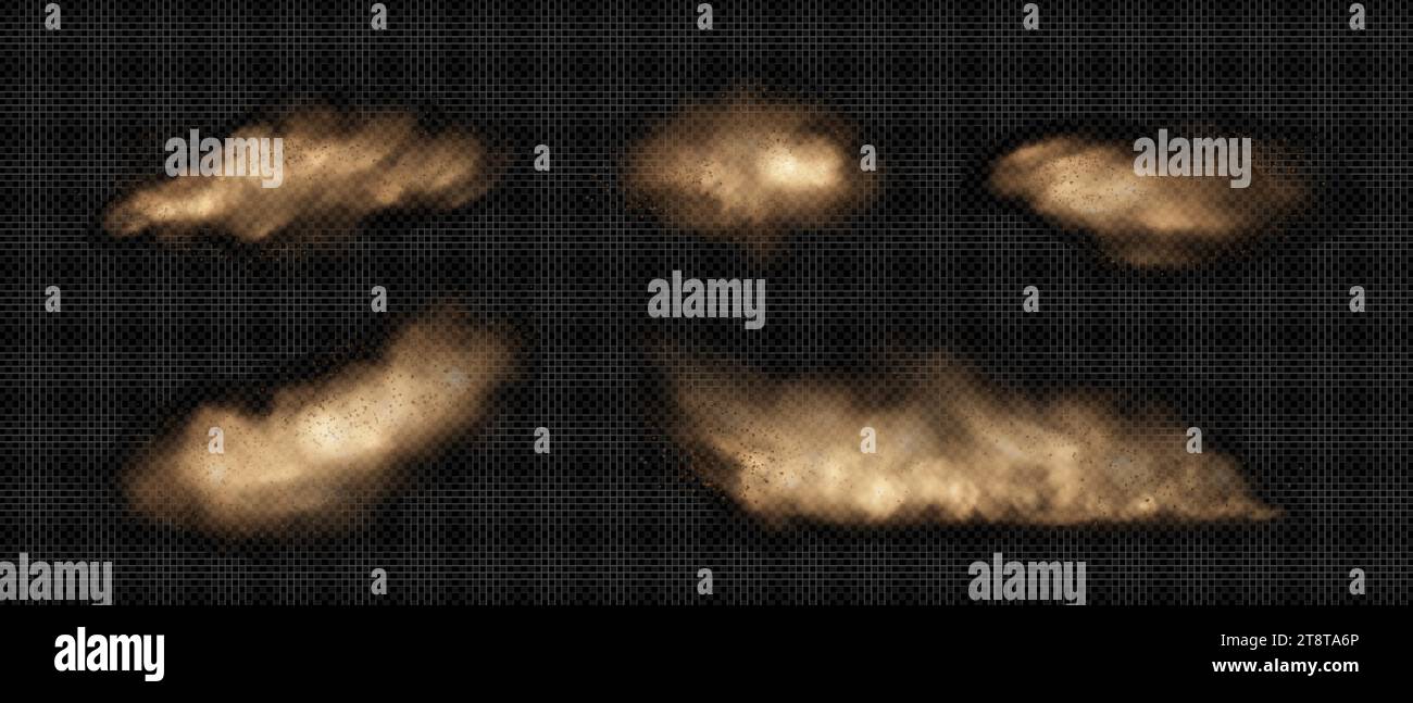 Sand clouds with dust and smoke. Realistic vector illustration set of ...