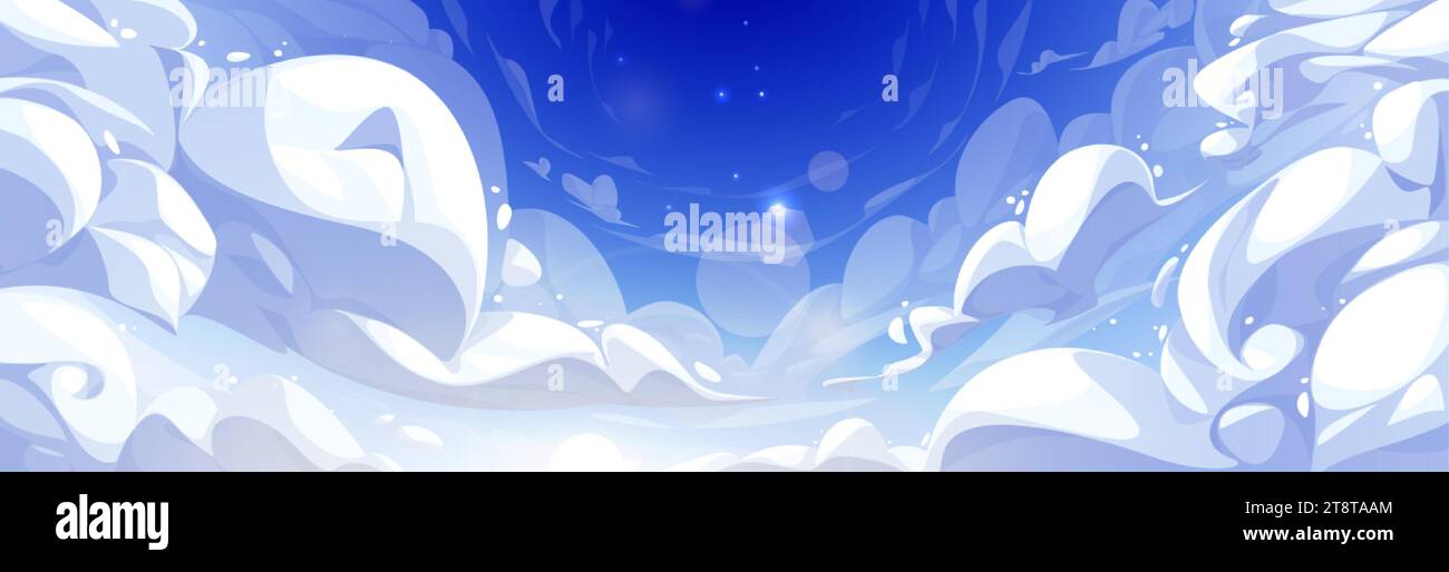 Anime style cloudscape. Vector cartoon illustration of heavenly light ...