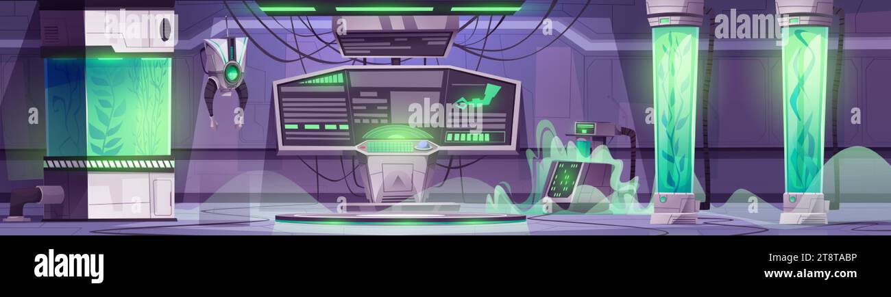 Spaceship laboratory with equipment. Vector cartoon illustration of ...