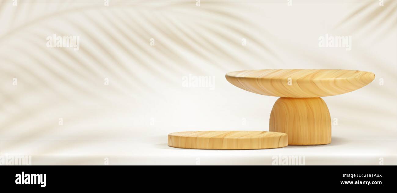 Wooden platforms on beige wall background with plant shadow. Vector ...