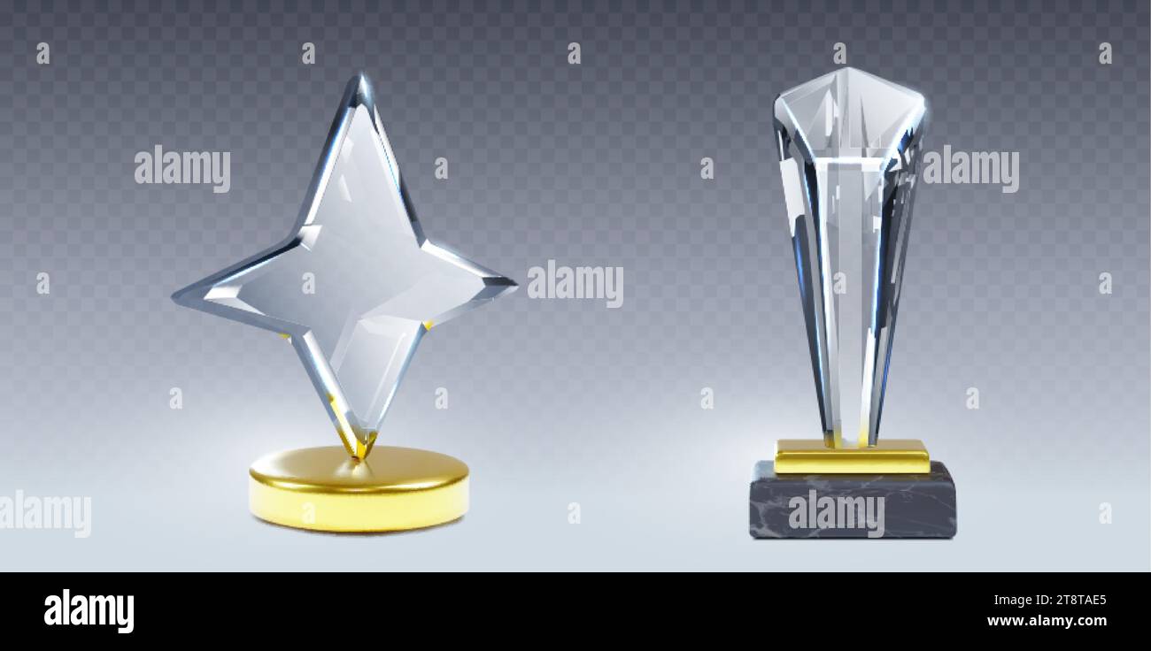 Set of 3D crystal trophy mockups isolated on transparent background ...