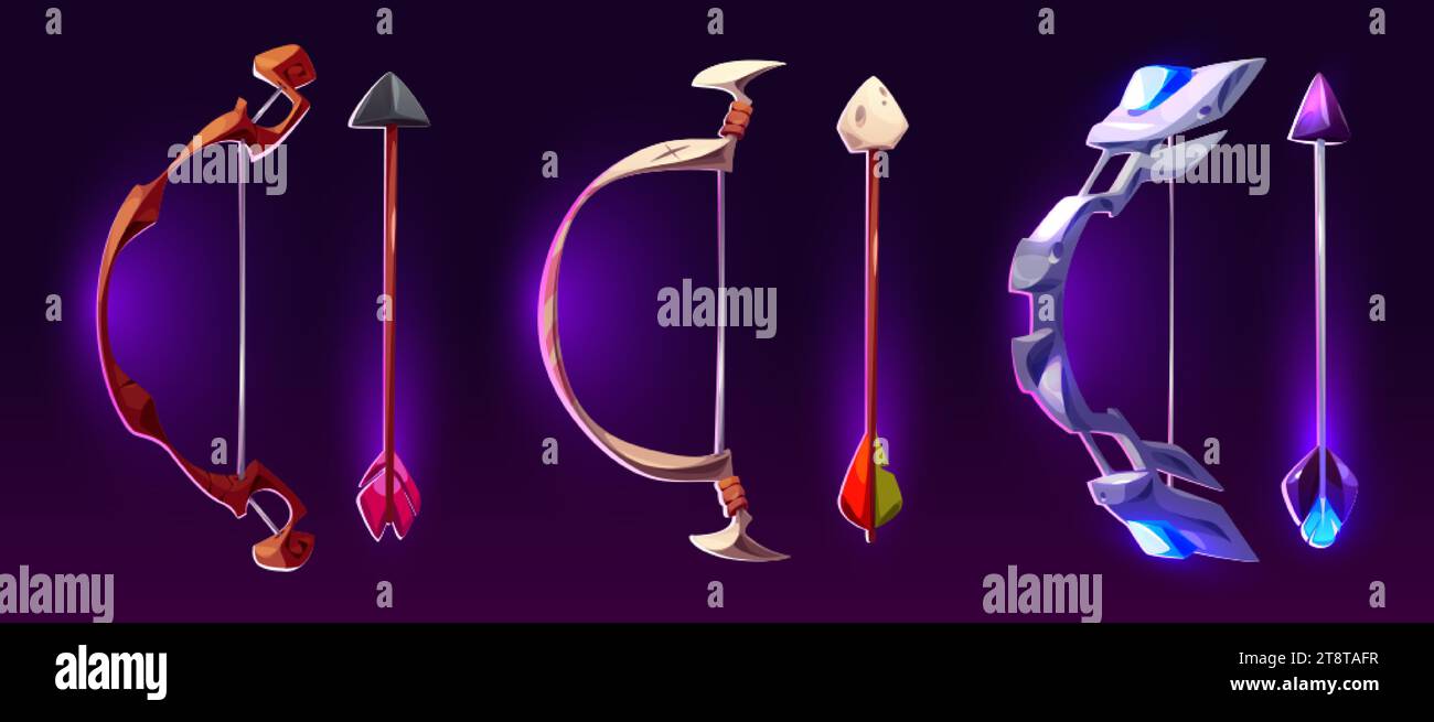 Archery bow and arrow with magical powers. Cartoon vector illustration ...