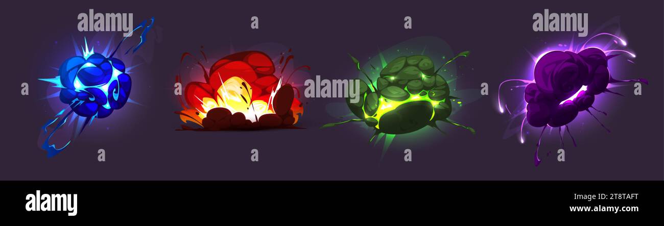 Explosion boom effects set isolated on background. Vector cartoon ...