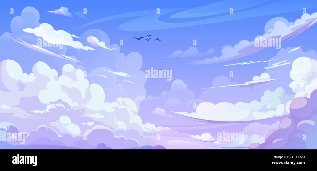 Anime style sky background with clouds. Vector cartoon illustration of ...