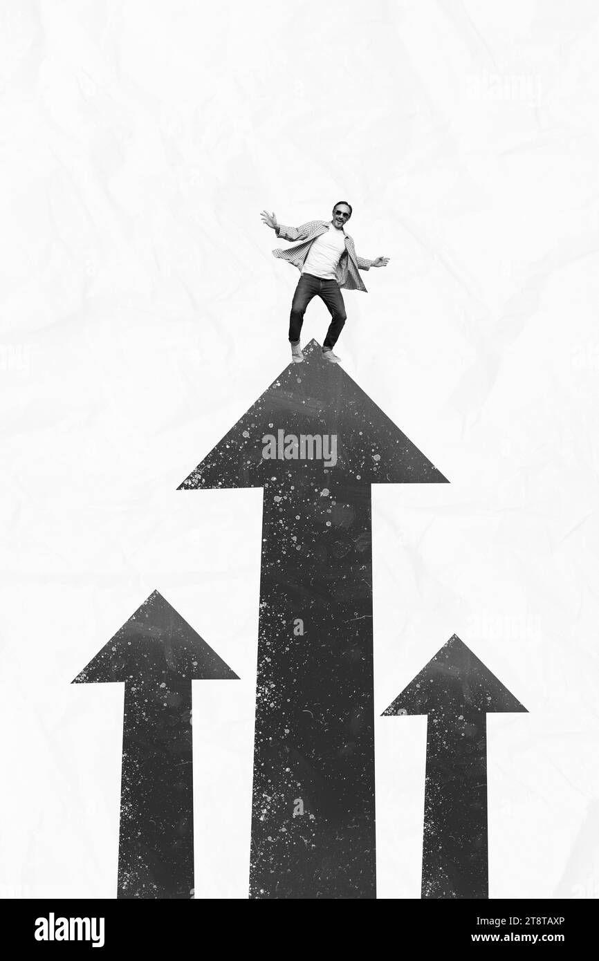 Vertical collage image of positive mini black white effect man dancing ...