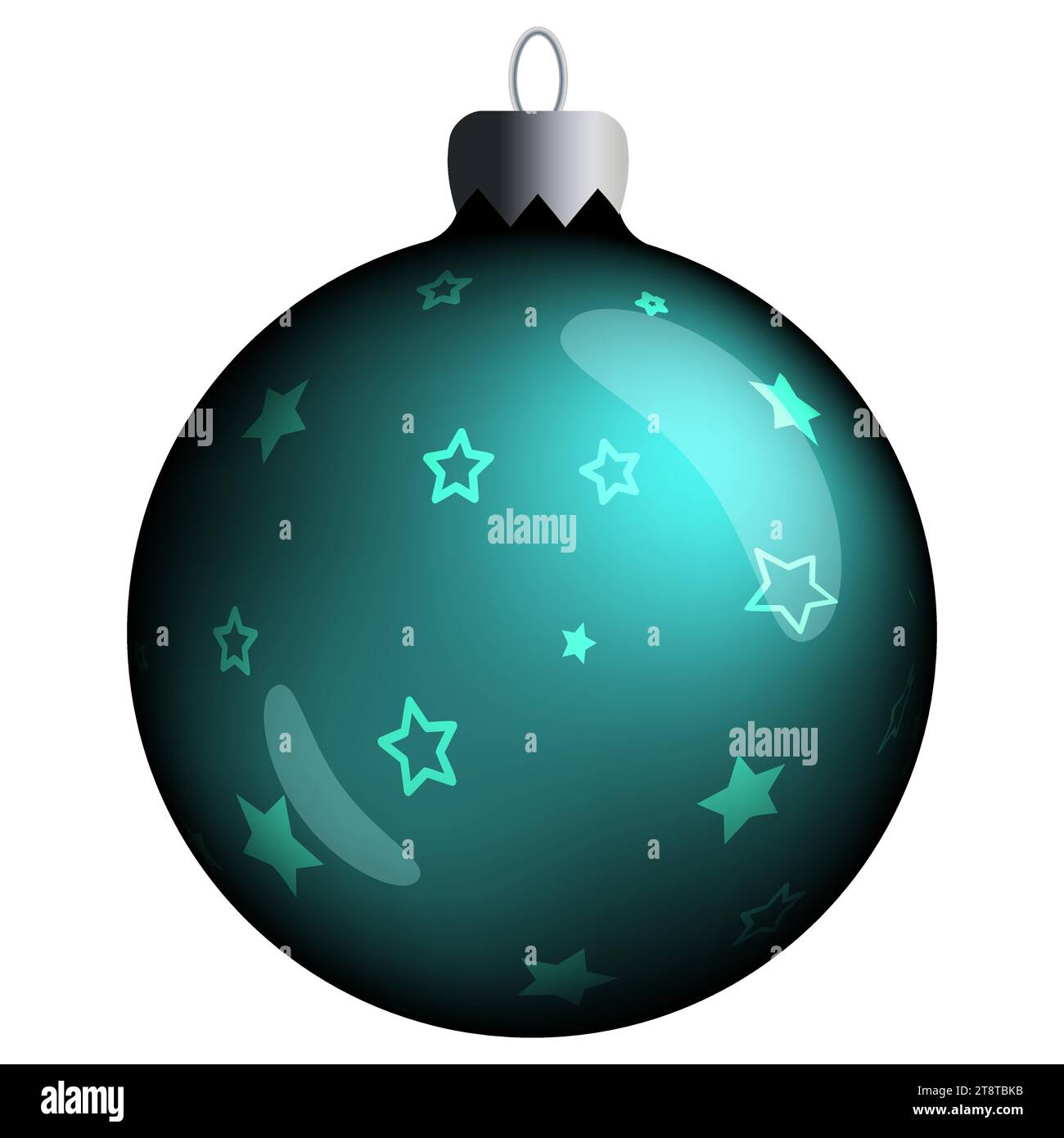 Realistic round Christmas ball with blue gradient, stars and flares ...