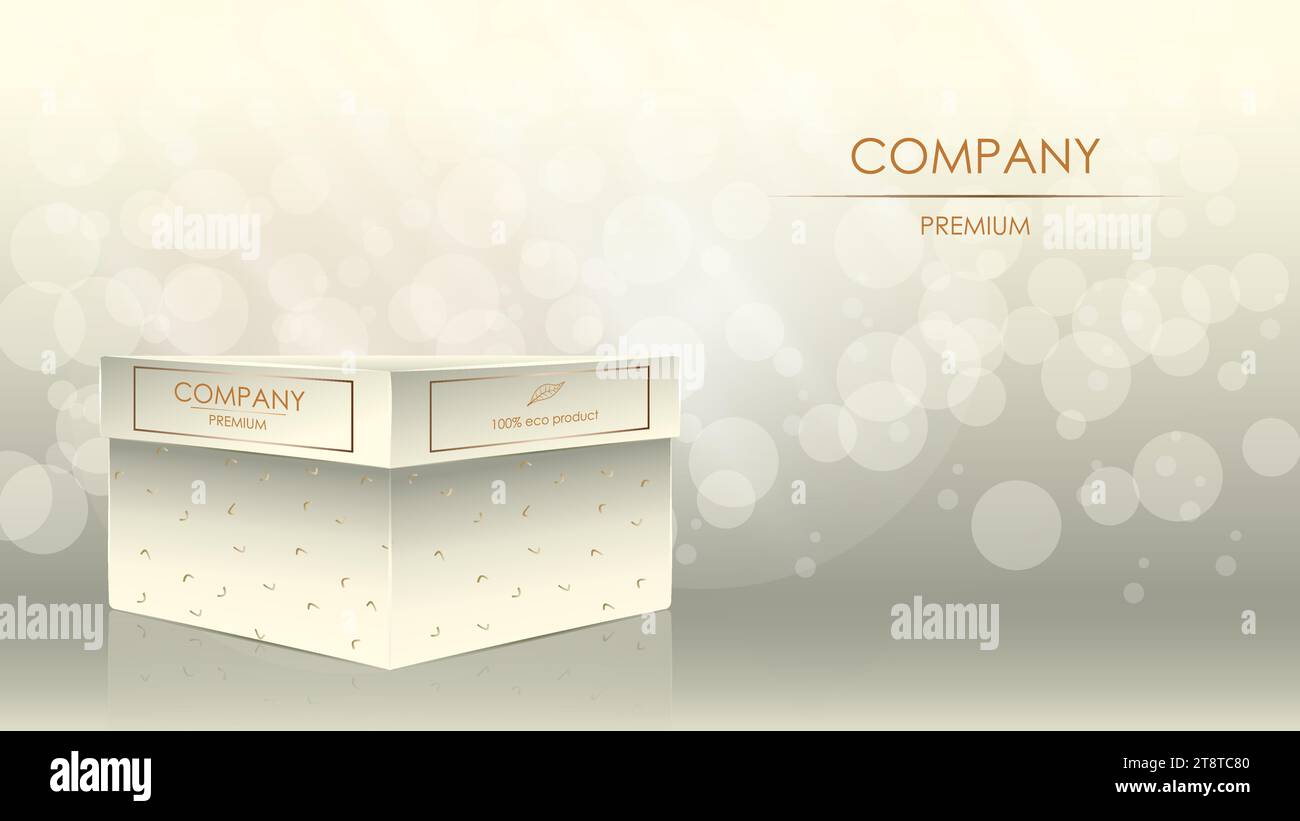 Realistic box with copy space on bright glare background. Banner for ...