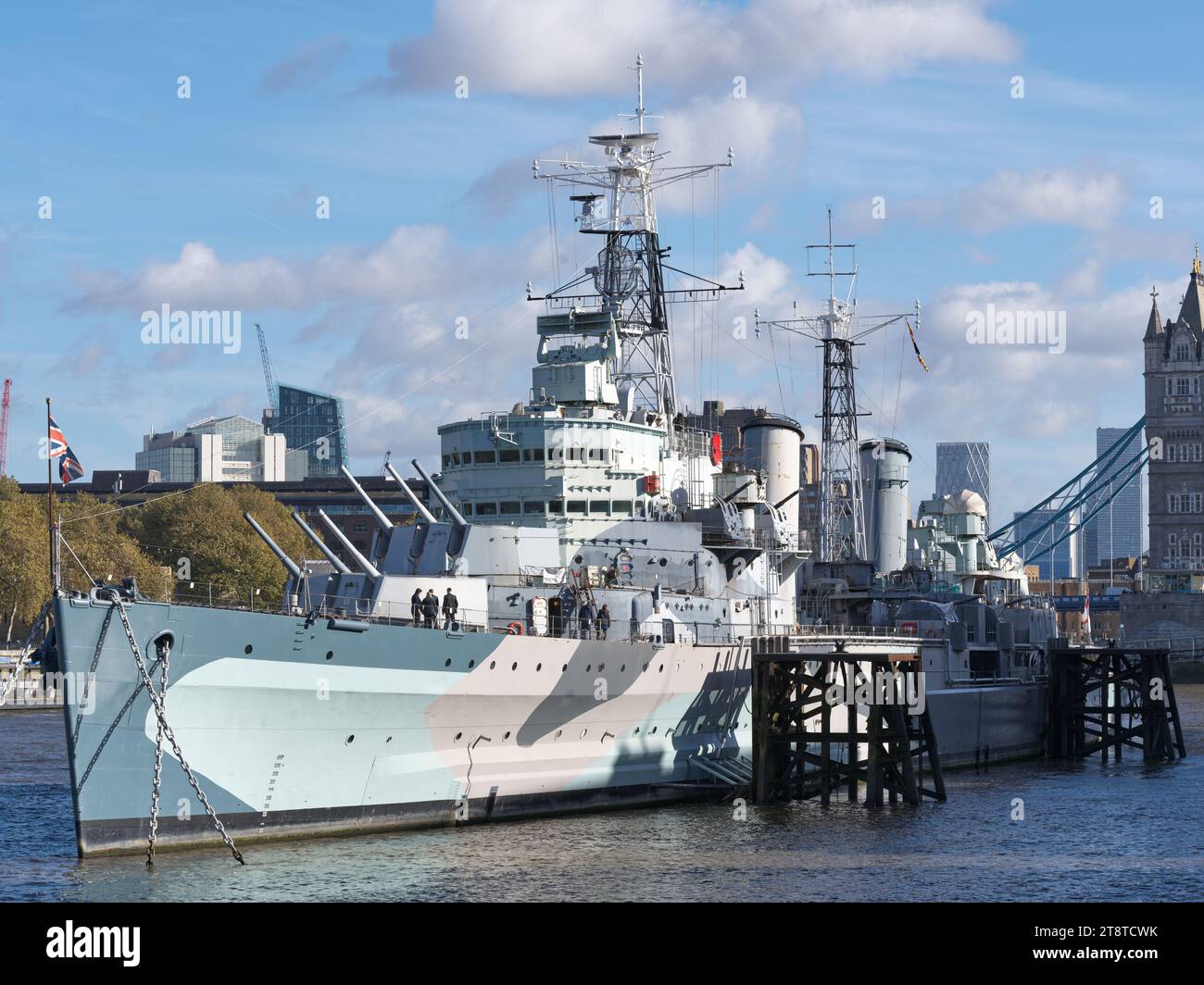 HMS Belfast, built for the Royal Navy, now moored as a museum ship on ...