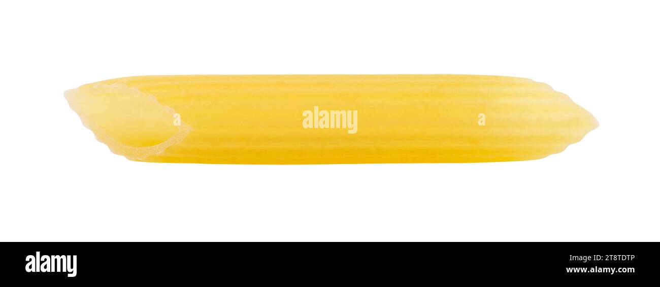 Penne rigate, raw pasta one close-up, isolated on white background with ...