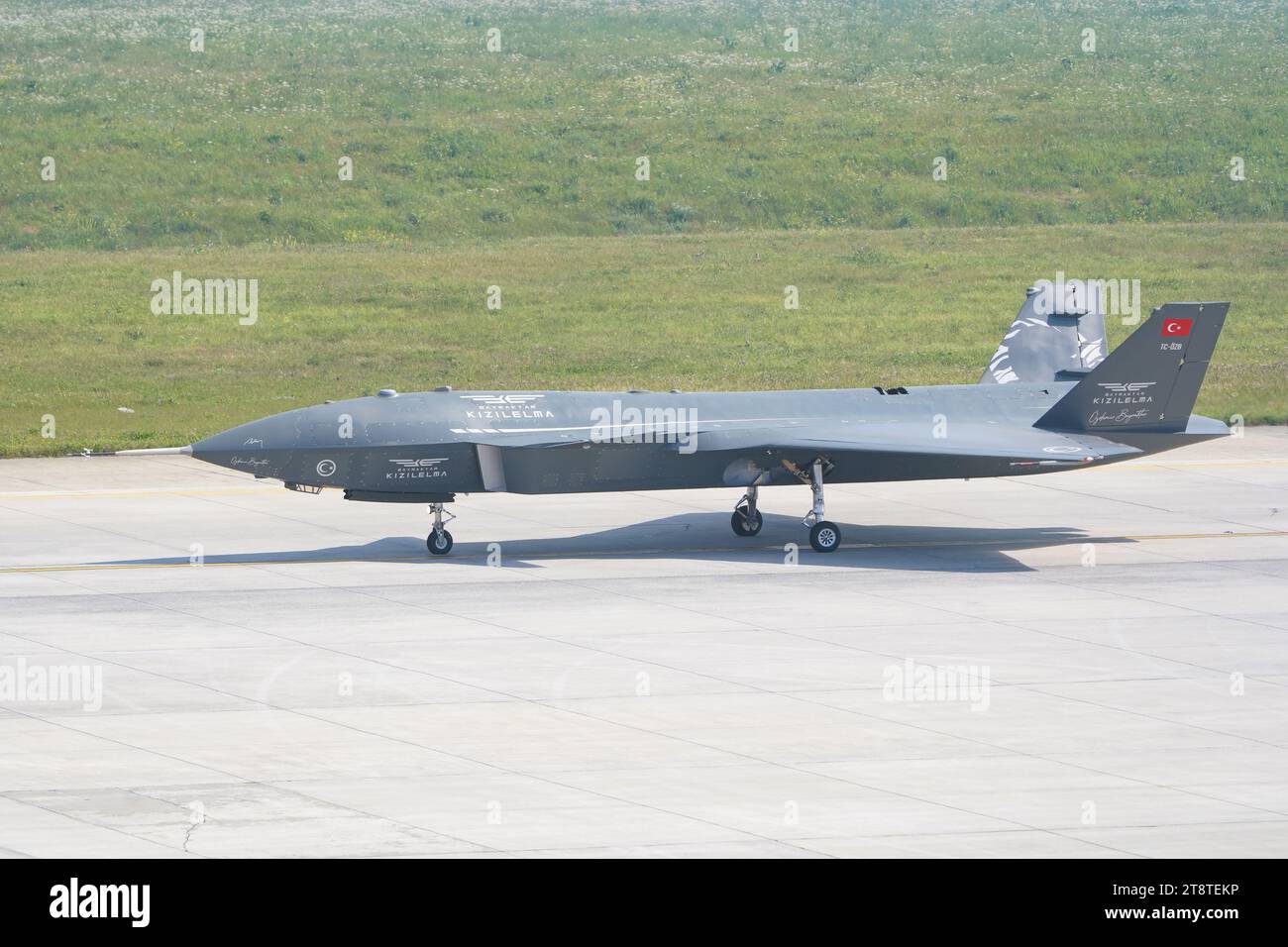 ISTANBUL, TURKIYE - APRIL 30, 2023: Baykar Bayraktar Kizilelma display ...