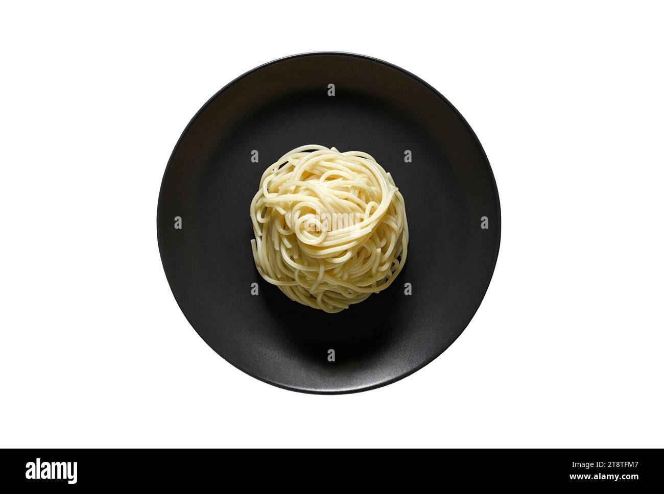 Spaghetti pasta white cooked on grey plate, isolated on white ...