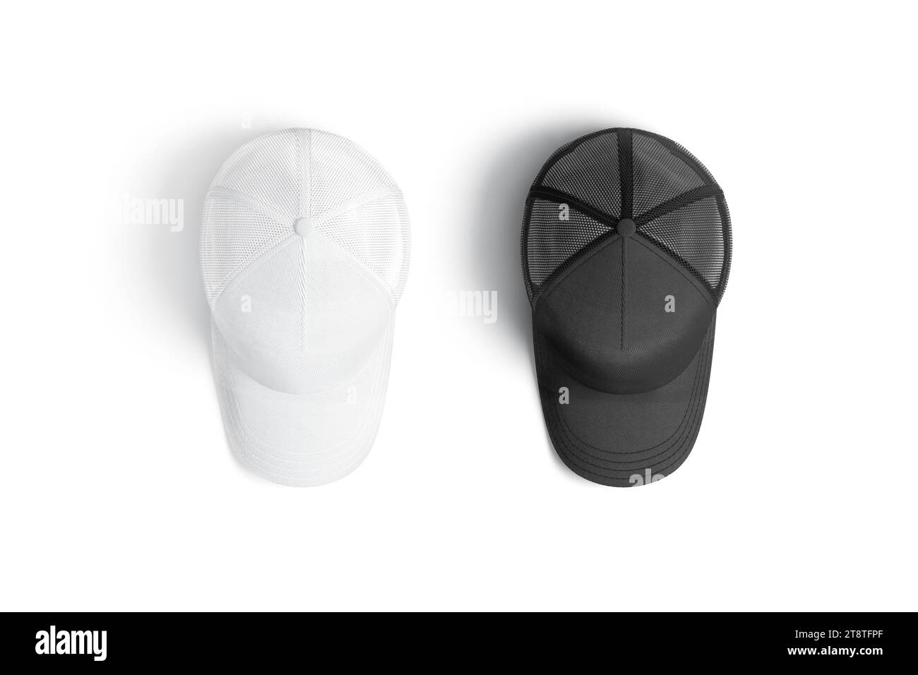 Blank black and white trucker hat mockup, top view Stock Photo - Alamy
